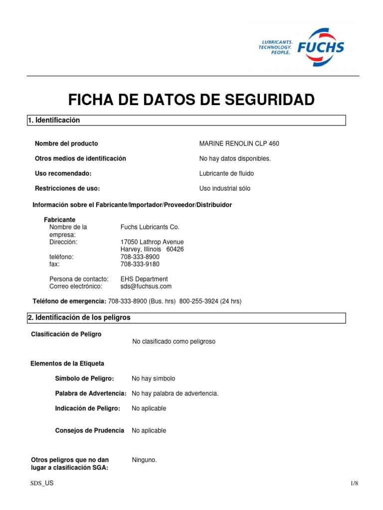 Ficha de Seguridad: Renolin CLP 460 | PDF | Toxicología | Toxicidad