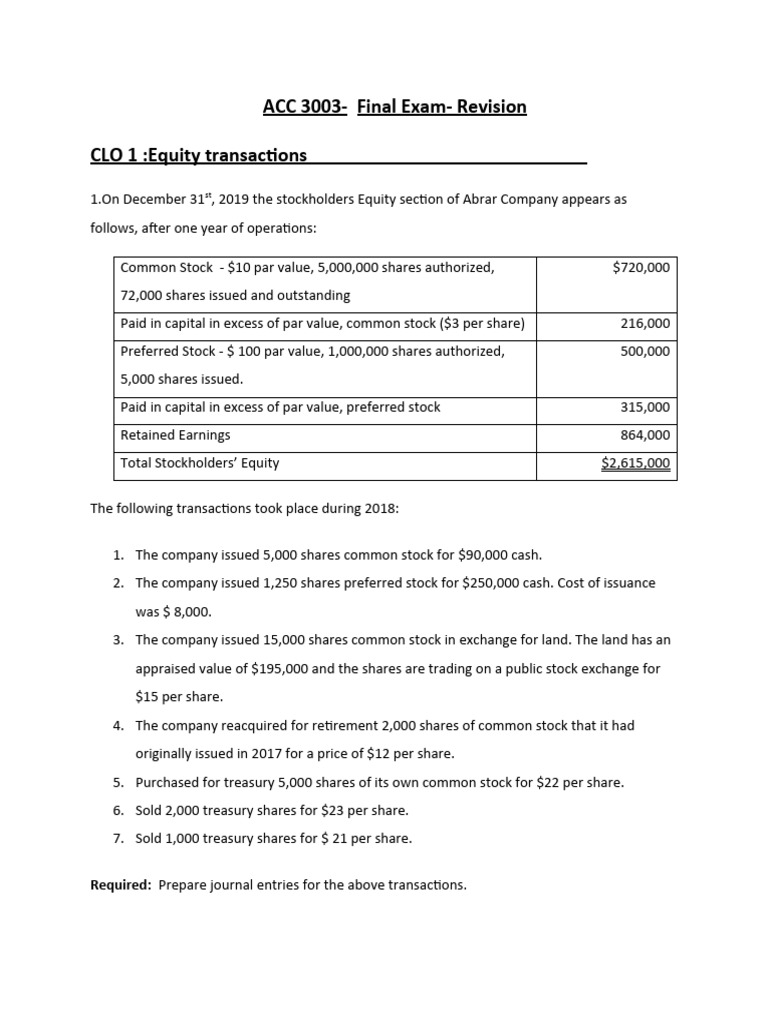 ACC 3003 - Final Exam Revision - Solution | PDF | Bonds (Finance) | Treasury Stock