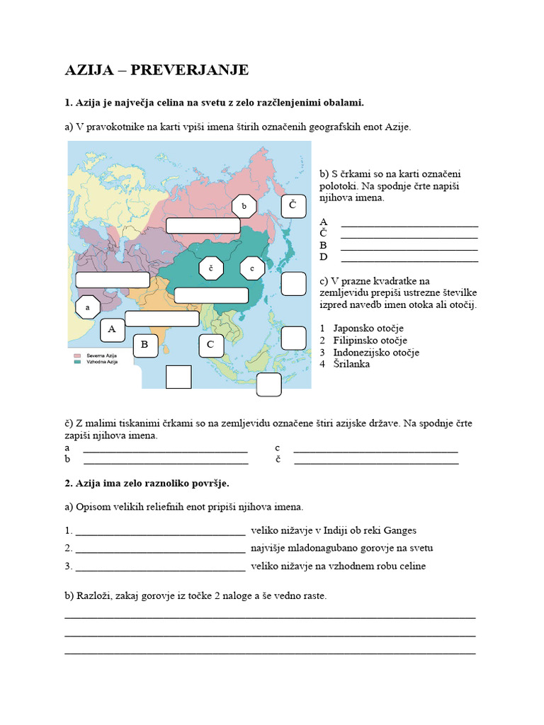 Azija - Preverjanje Znanja | PDF