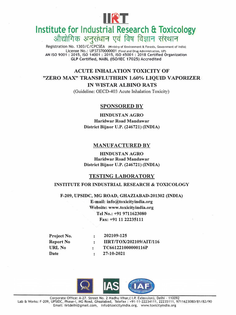 ACUTE INHALATION TOXICITY STUDY - RATS | PDF | Atmosphere Of Earth