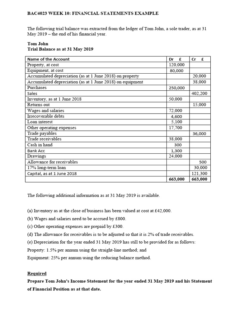BAC4023 W10 - Preparation of Financial Statements EXAMPLE | PDF ...