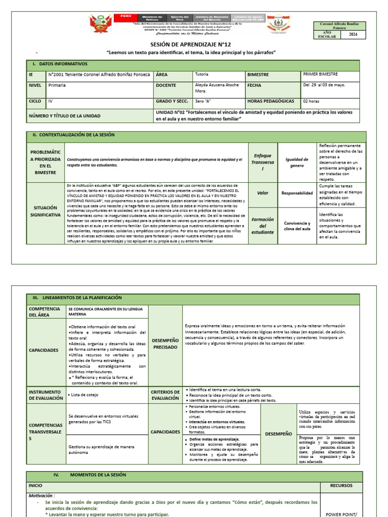 SESIÓN 12 - Leemos Un Texto para Identificar El Tema, La Idea Principal ...