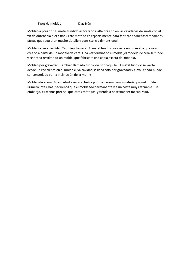 Tipos de Moldeo en Fundición Metálica | PDF