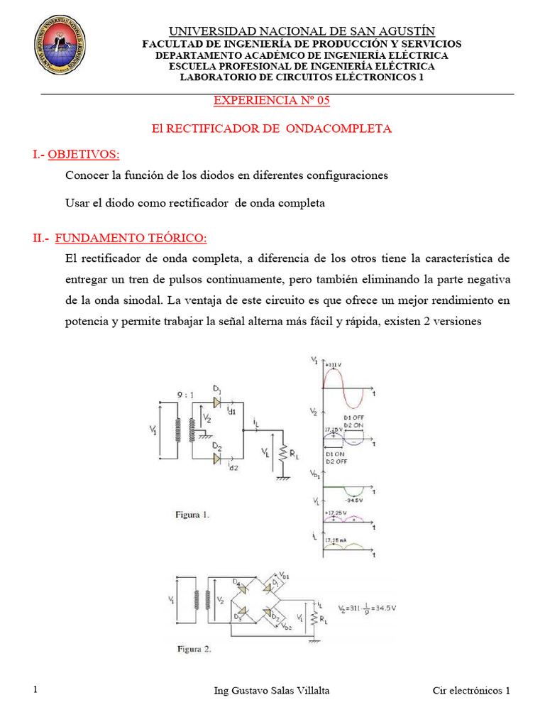 LAB 05 CITRO1 Rectificador de Onda Completa | PDF | Rectificador | Red eléctrica