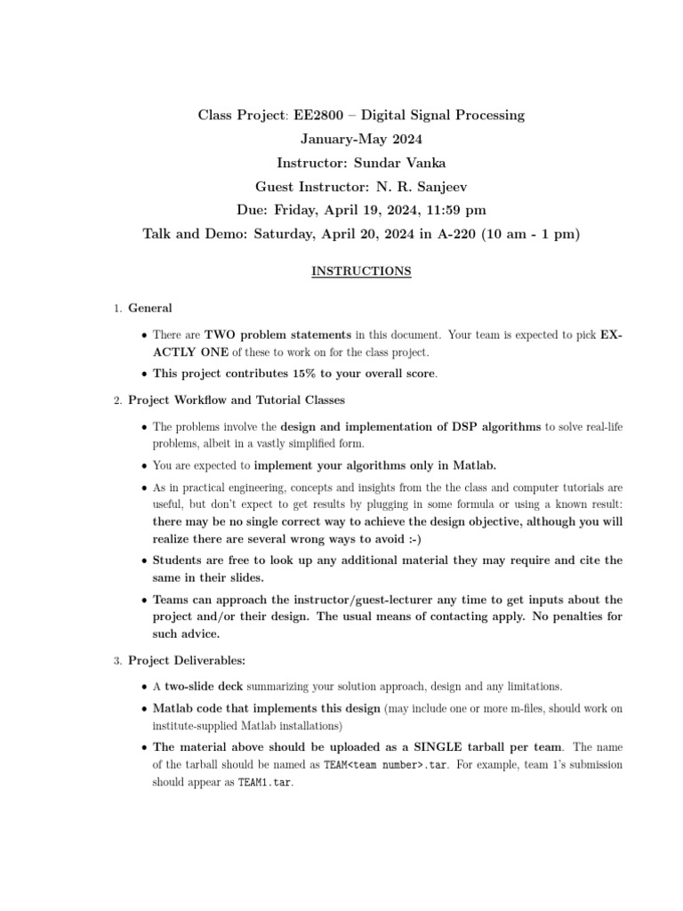 Anushruta Mitra - EE2800 - 2024 - Class - Project | PDF | Spectral Density | Digital Signal ...