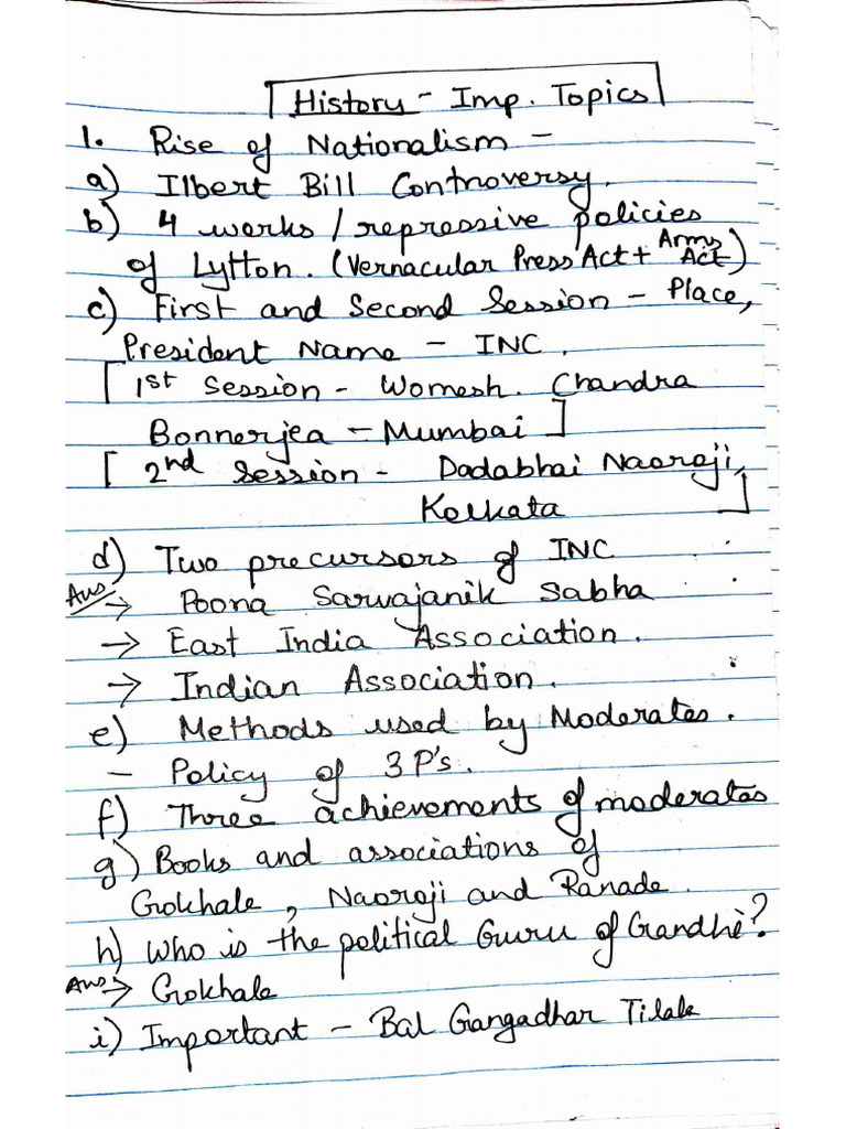 Class X History Important Topics | PDF