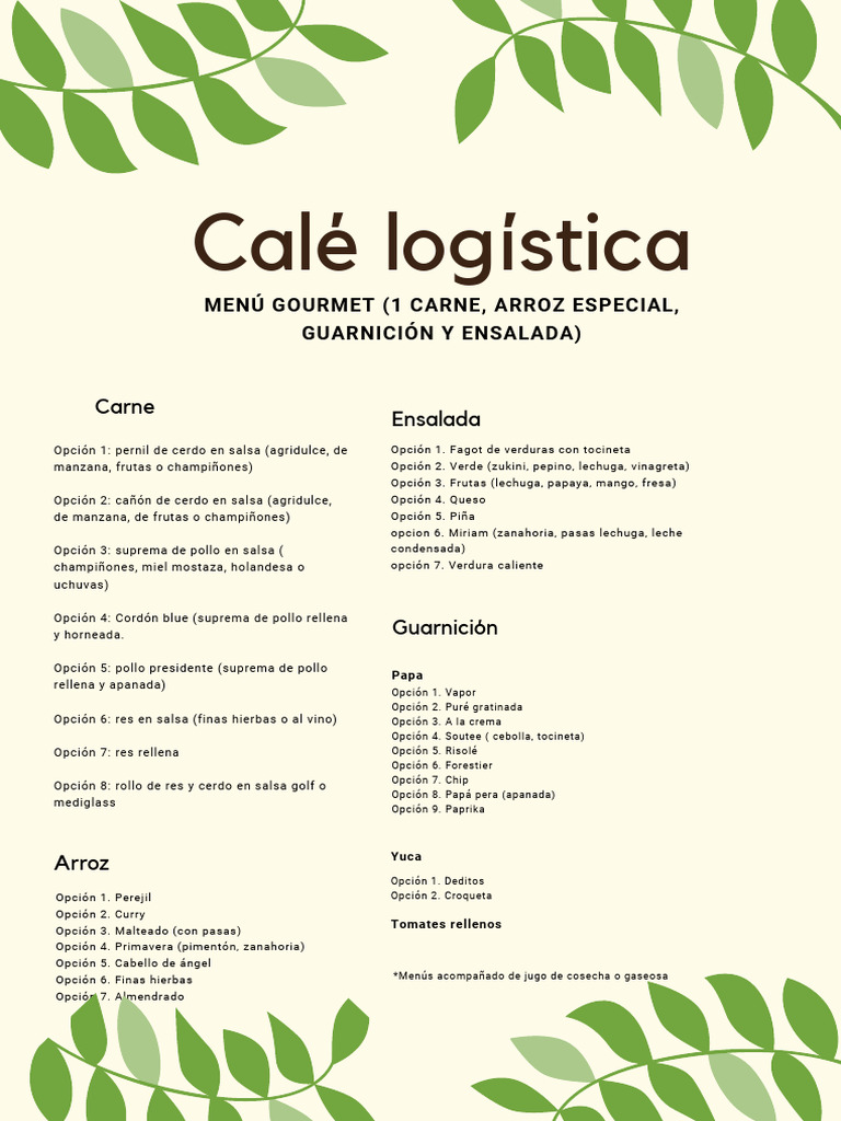 Menú Gourmet de Calé Logística | PDF