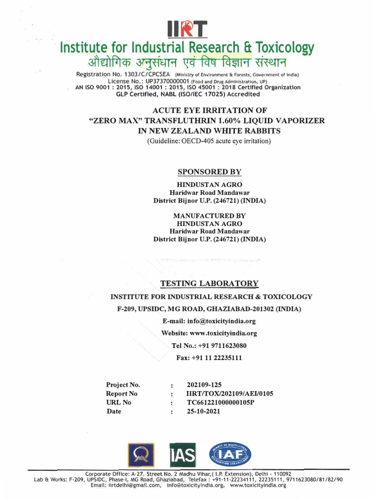 12 - Eye Irritation Study On Rabbits | PDF | Eye