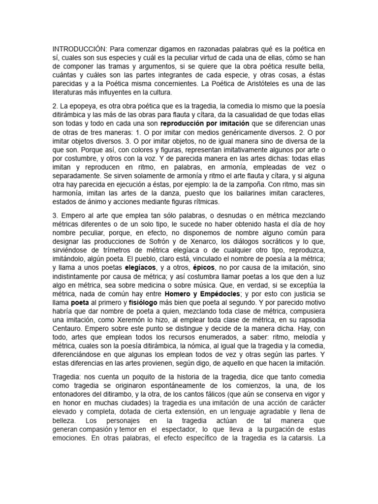 Poética de Aristóteles: Tragedia y Epopeya | PDF | Poesía | Tragedia