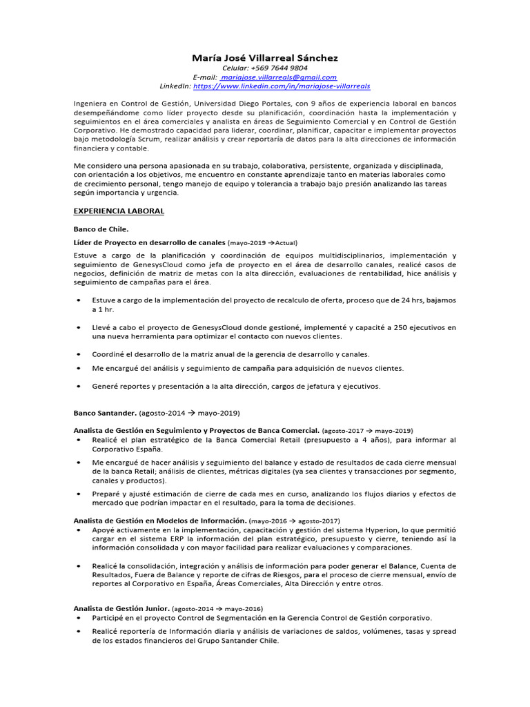 CV - Maria Jose Villarreal Sanchez | PDF | Microsoft Office | Presupuesto