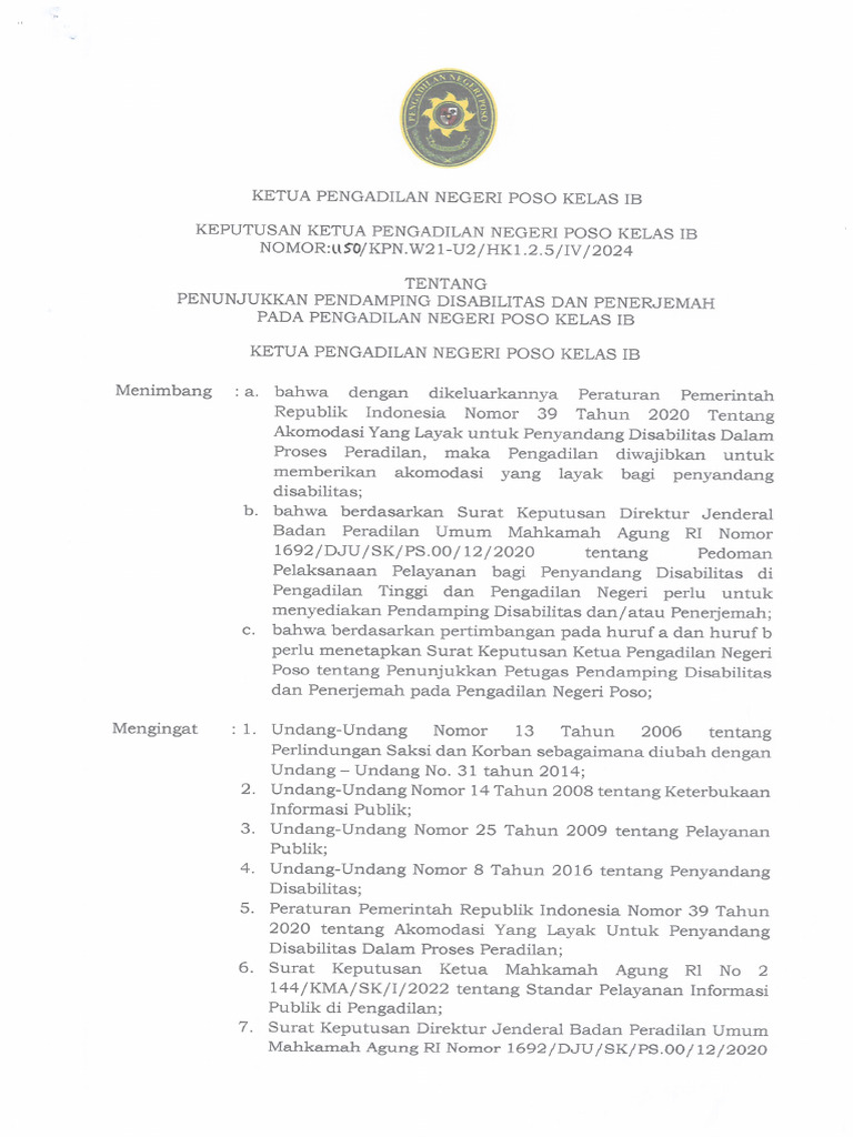 SK Pendamping Disabilitas Dan Penerjemah | PDF