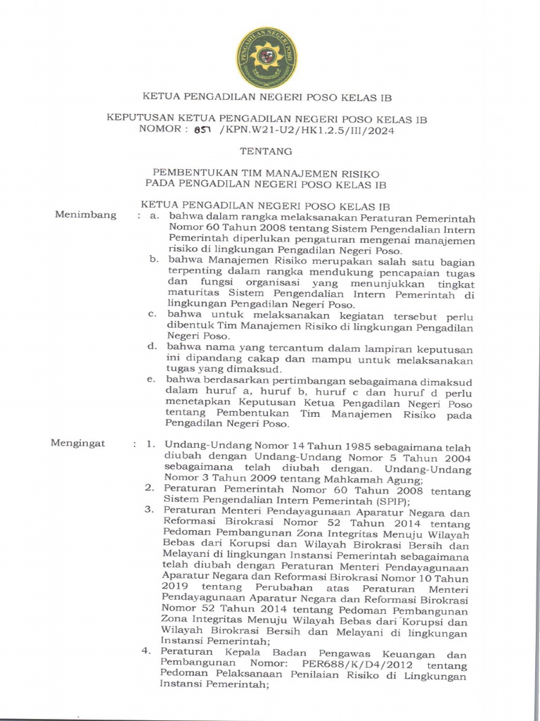 SK Tim Manajemen Resiko | PDF