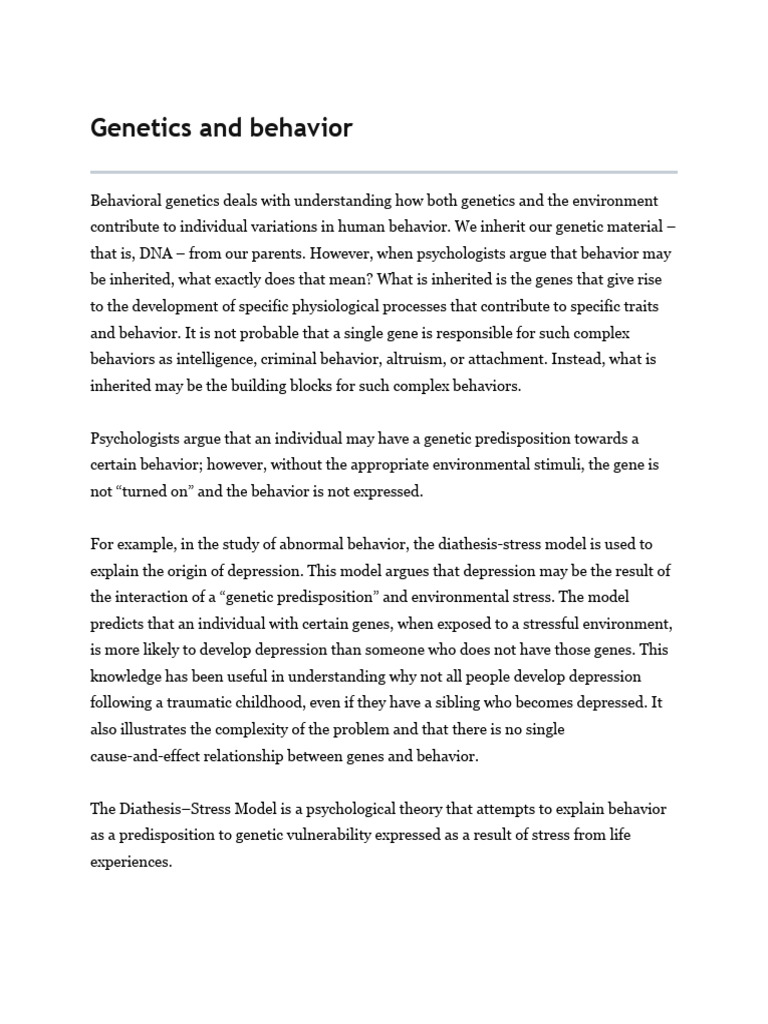 Genetics and Behavior 1 | PDF | Twin | Genetics