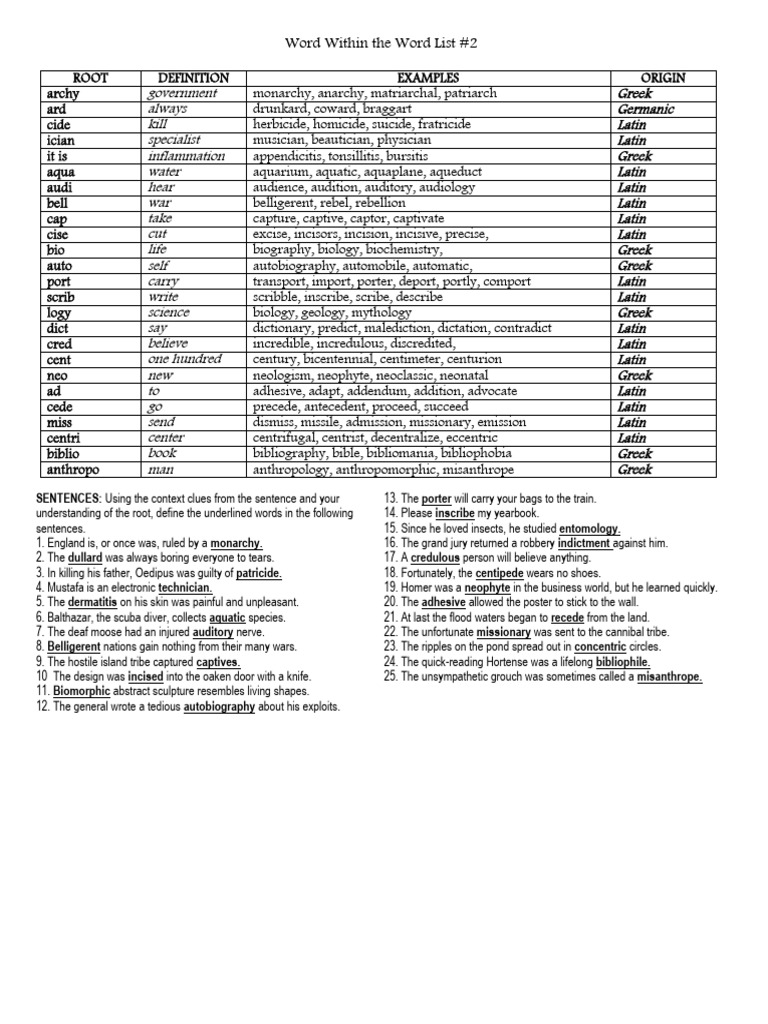 Words within words list #2 | PDF