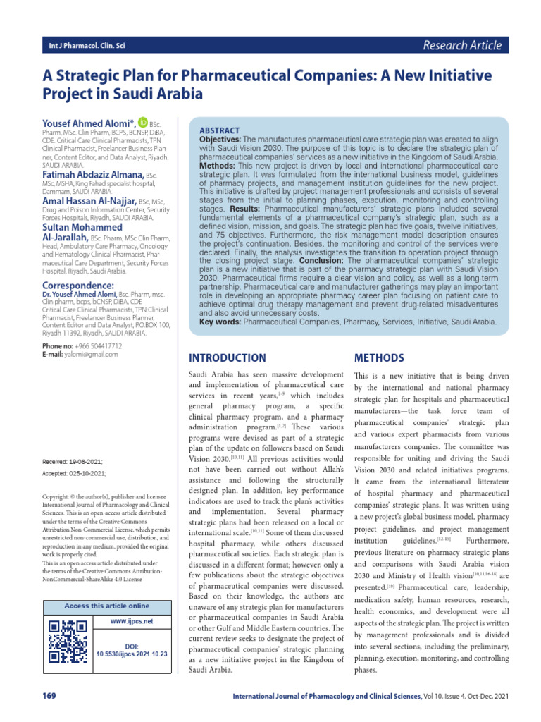 A Strategic Plan For Pharmaceutical Companies A New Initiative Project in Saudi Arabia | PDF ...