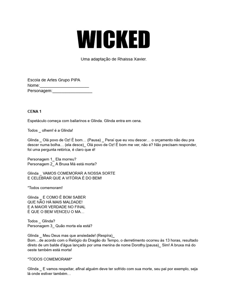 Rascunho Wicked | PDF | Terra de Oz | Amor