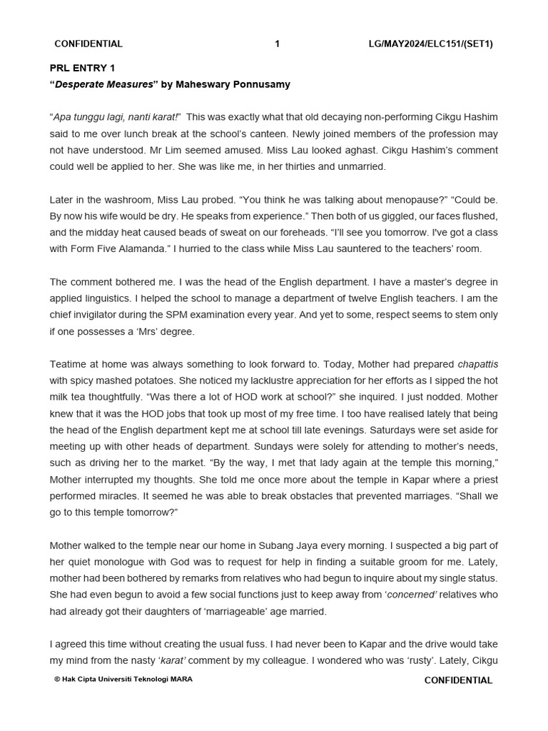 Prla 1 Set 1 Story - Desperate Measures | PDF