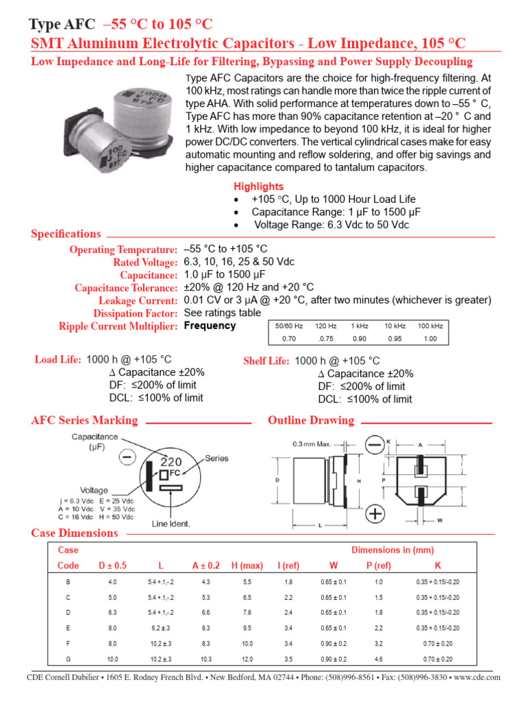 CDE [smd] AFC Series | PDF | Capacitor | Energy Storage
