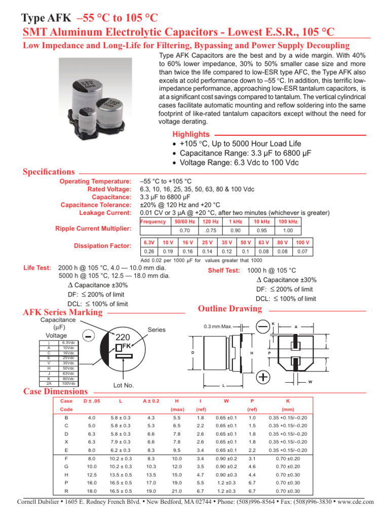 CDE (SMD) AFK Series | Download Free PDF | Capacitor | Electrical Engineering