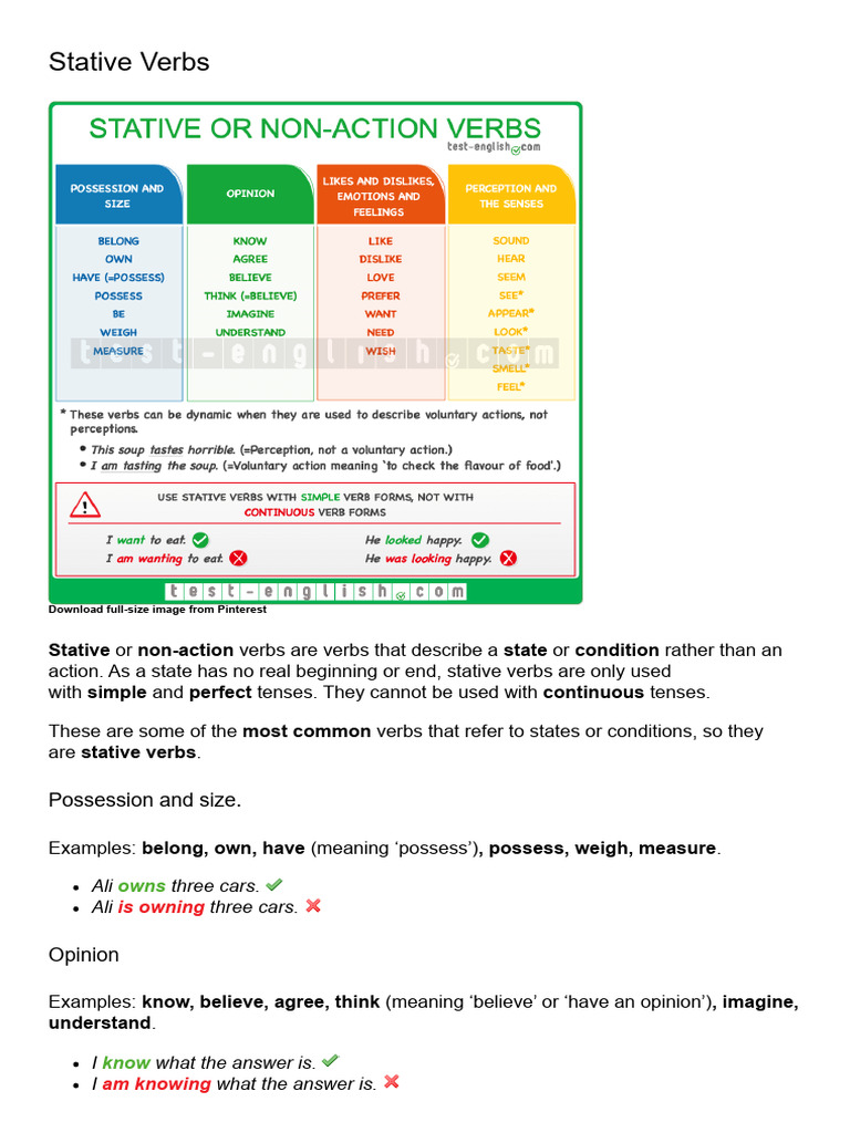Stative vs dynamic verbs (or non-action vs action verbs) - Test-English ...