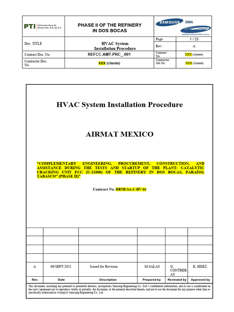HVAC Installation Procedure for Dos Bocas | PDF | Duct (Flow) | Temperature