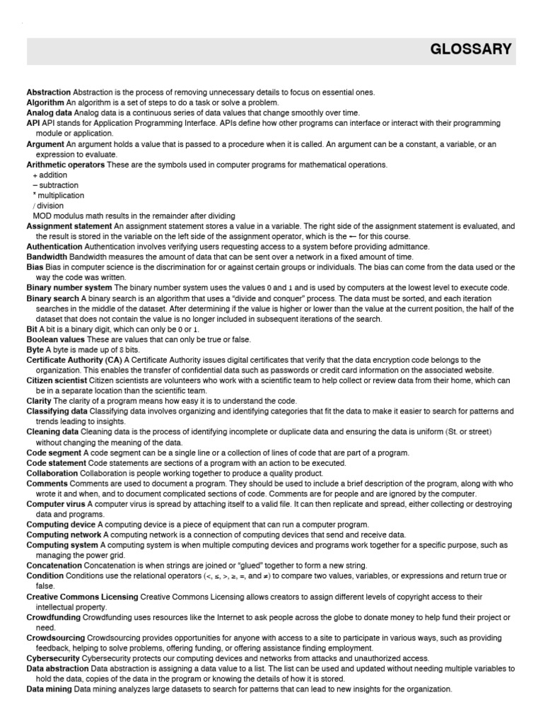 AP CSP Vocabulary | Download Free PDF | Transmission Control Protocol ...