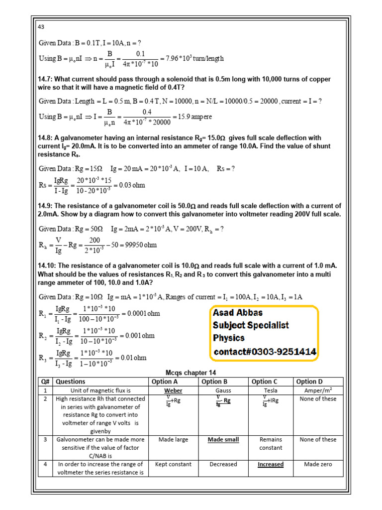 2nd Year Physics Mcqs 14 Chap | PDF | Magnetic Field | Electromagnetic Induction