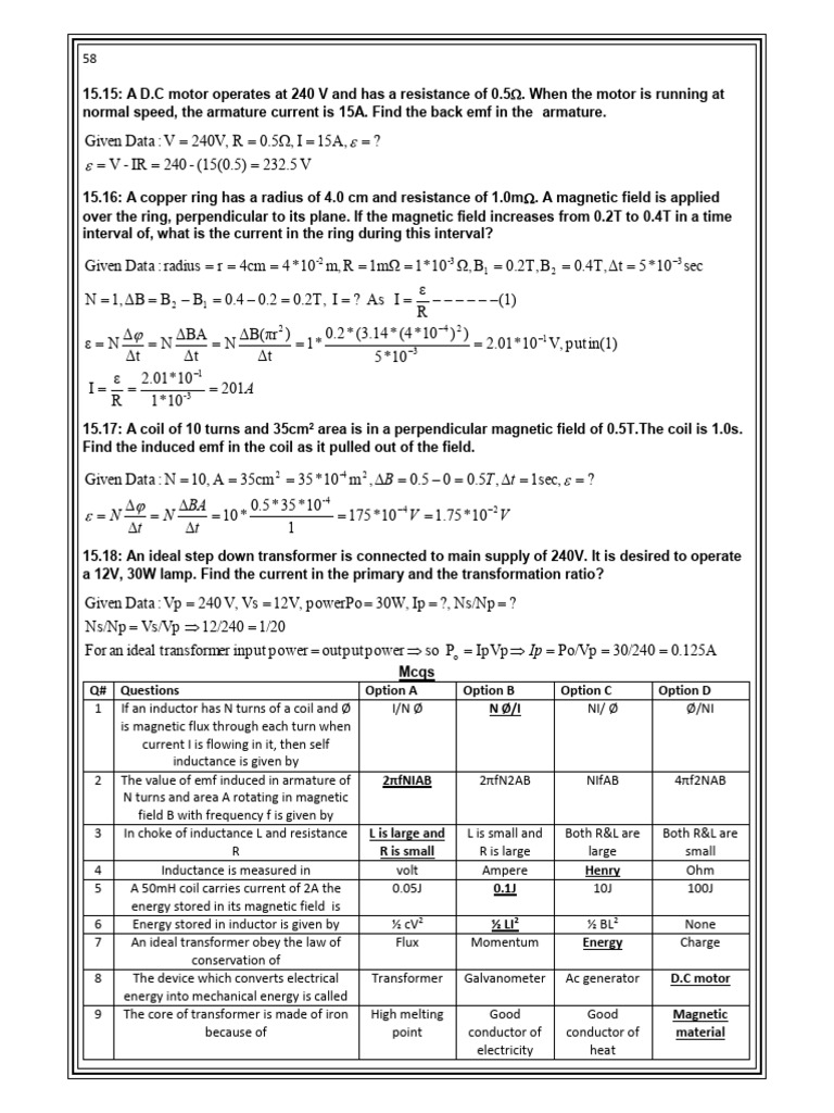 2nd year physics mcqs 15 chap | PDF | Inductance | Inductor