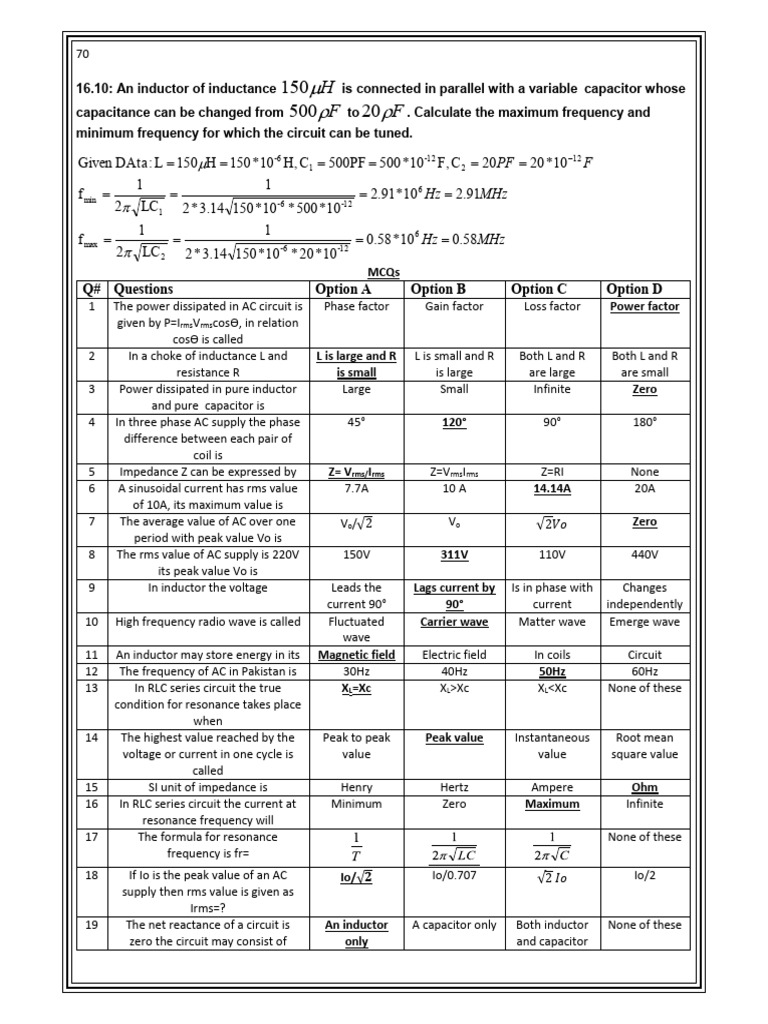 2nd Year Physics Mcqs 16 Chap | PDF | Inductor | Capacitor