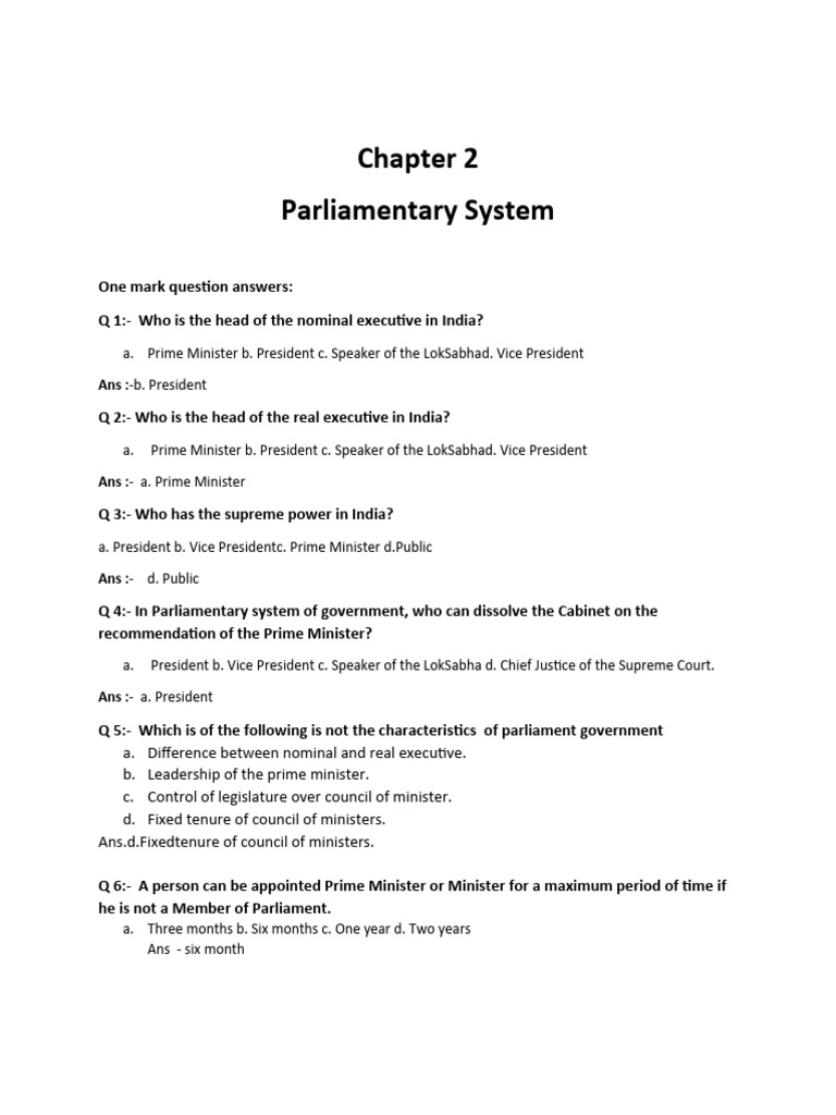 QA INDIAN PARLIAMENT SYSTEM | PDF | Cabinet (Government) | Prime Minister