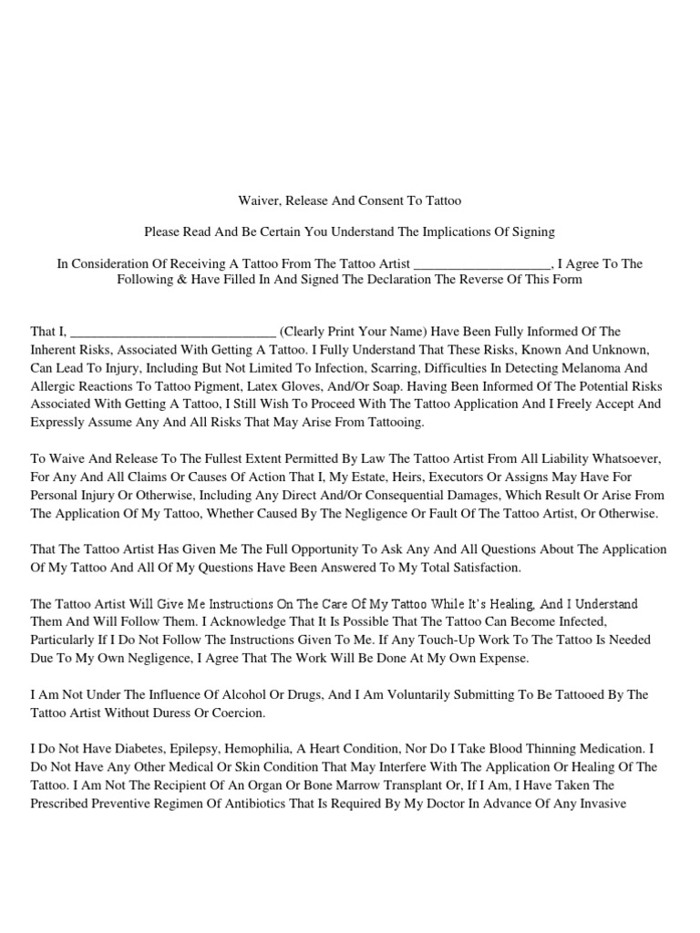 Tattoo Disclaimer | PDF | Tattoo | Disclaimer