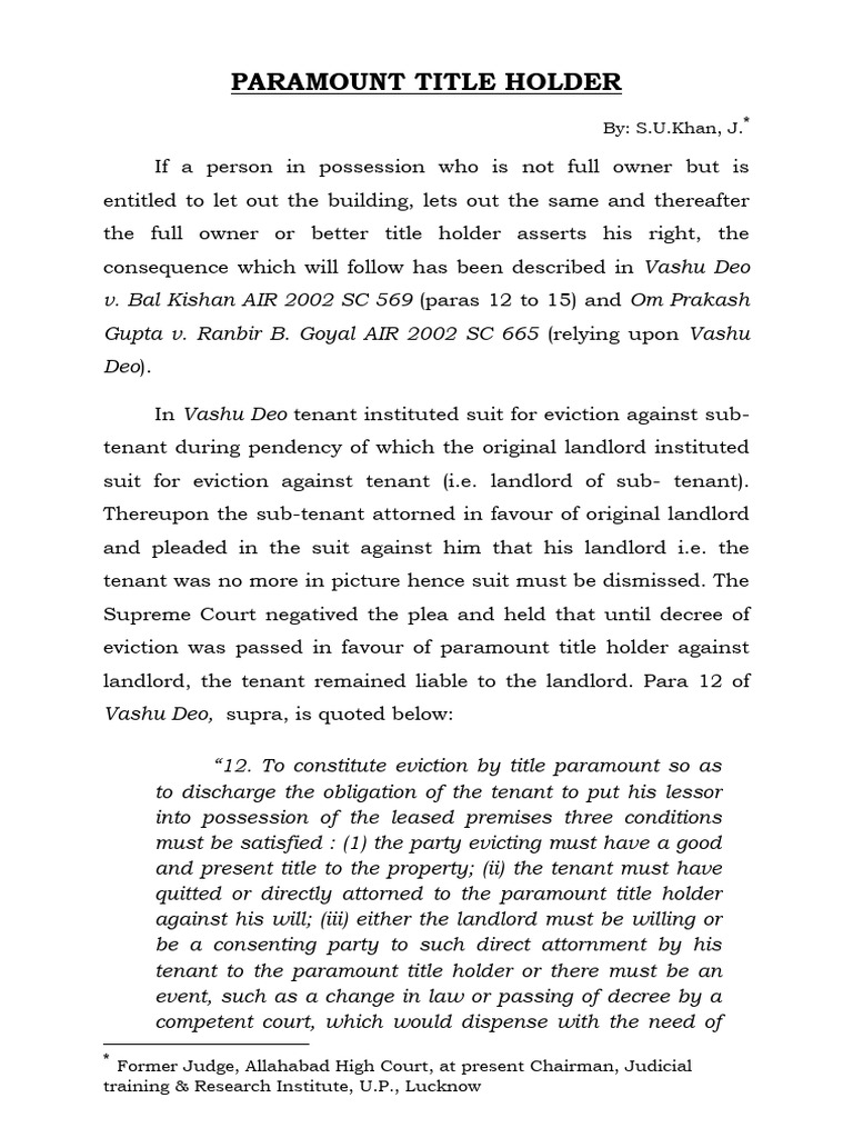 Paramount Title Holder | PDF | Leasehold Estate | Eviction