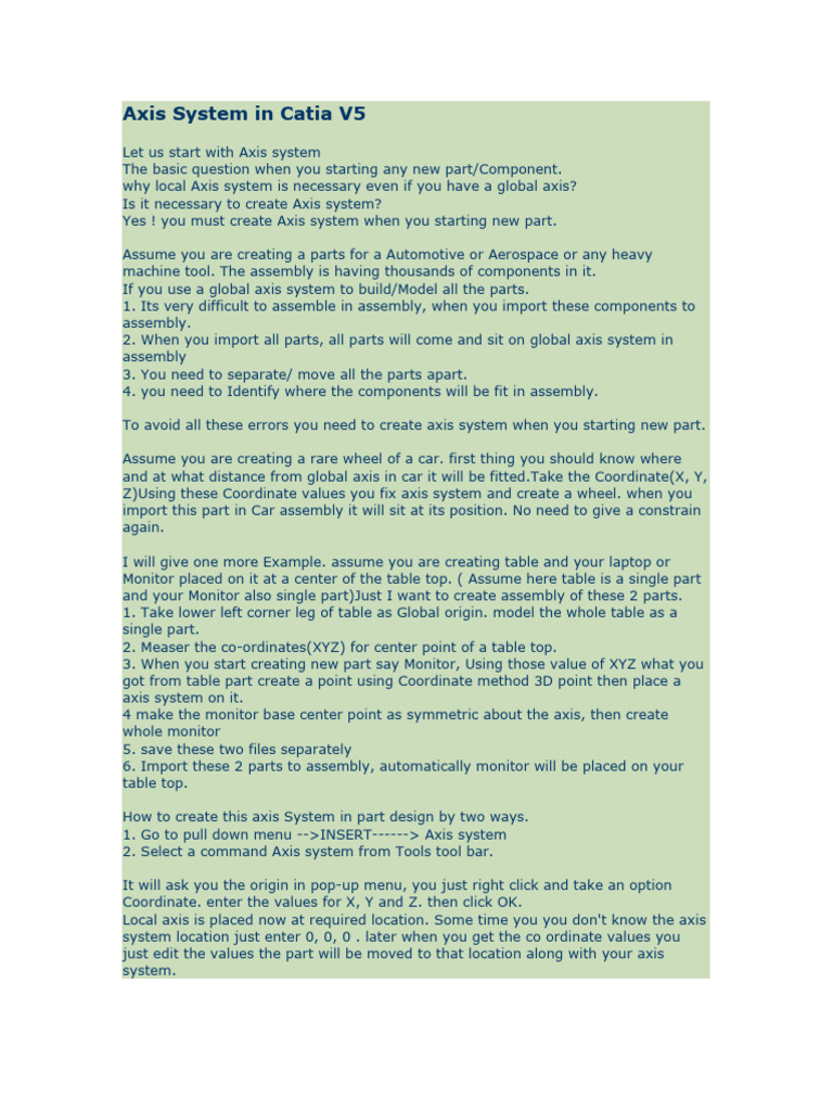 Axis System in Catia V5 | PDF | Coordinate System