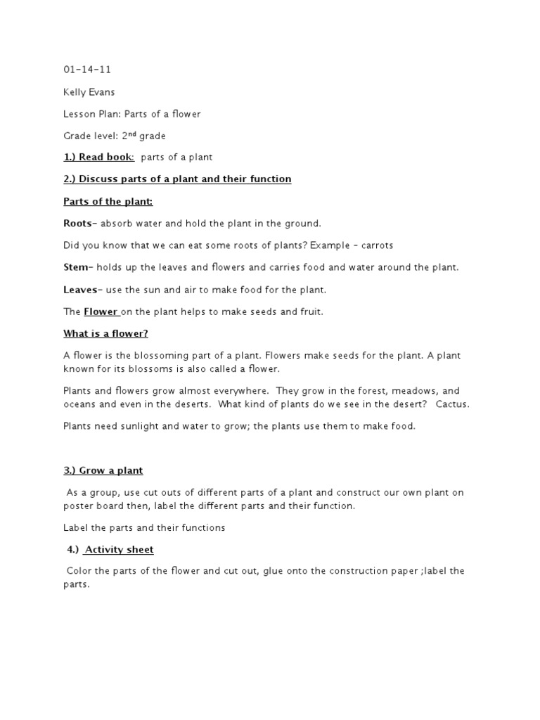 Lesson Plan For Parts of A Plant | PDF | Flowers | Plants