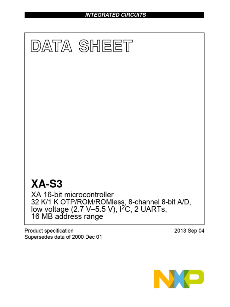 Data Sheet: Xa 16-Bit Microcontroller Low Voltage (2.7 V-5.5 V), I C, 2 Uarts, 16 MB Address ...