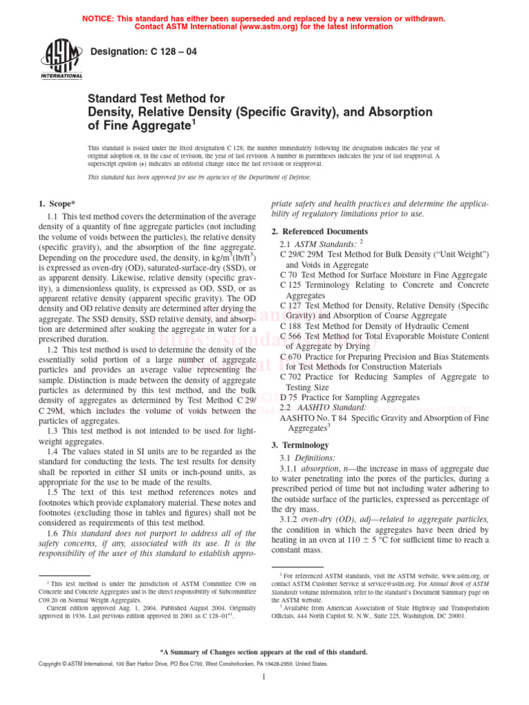Astm C128 04 | PDF | Density | Porosity