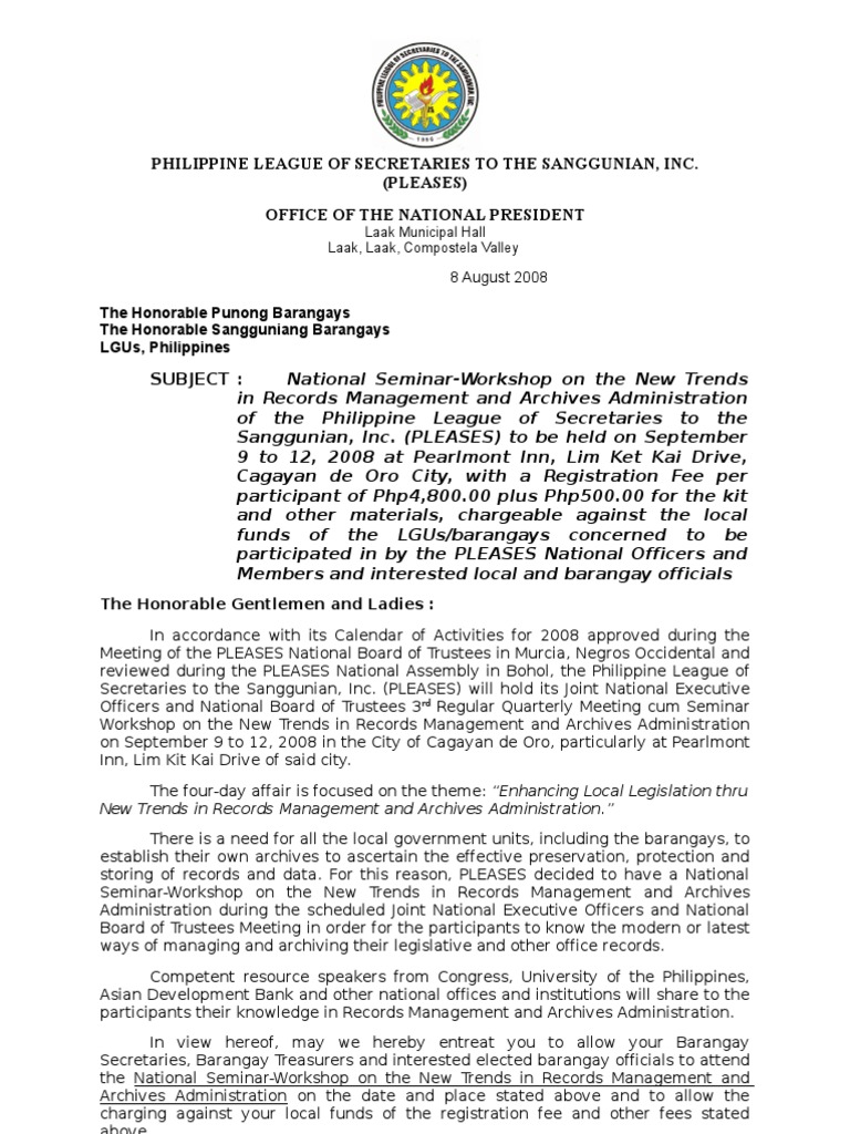 Letter To All Punong Barangay - Cagayan de Oro City | PDF | Government | Business