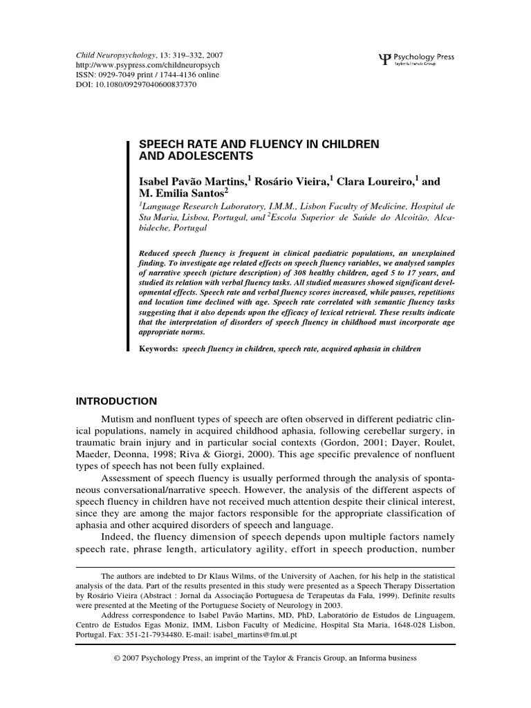 Speech Fluency Development in Children | PDF | Fluency | Aphasia