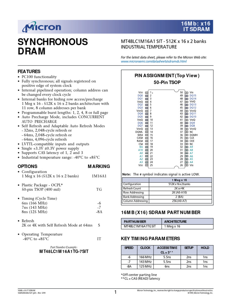MT48LC1M16A1 | PDF | Dynamic Random Access Memory | Computer Data Storage