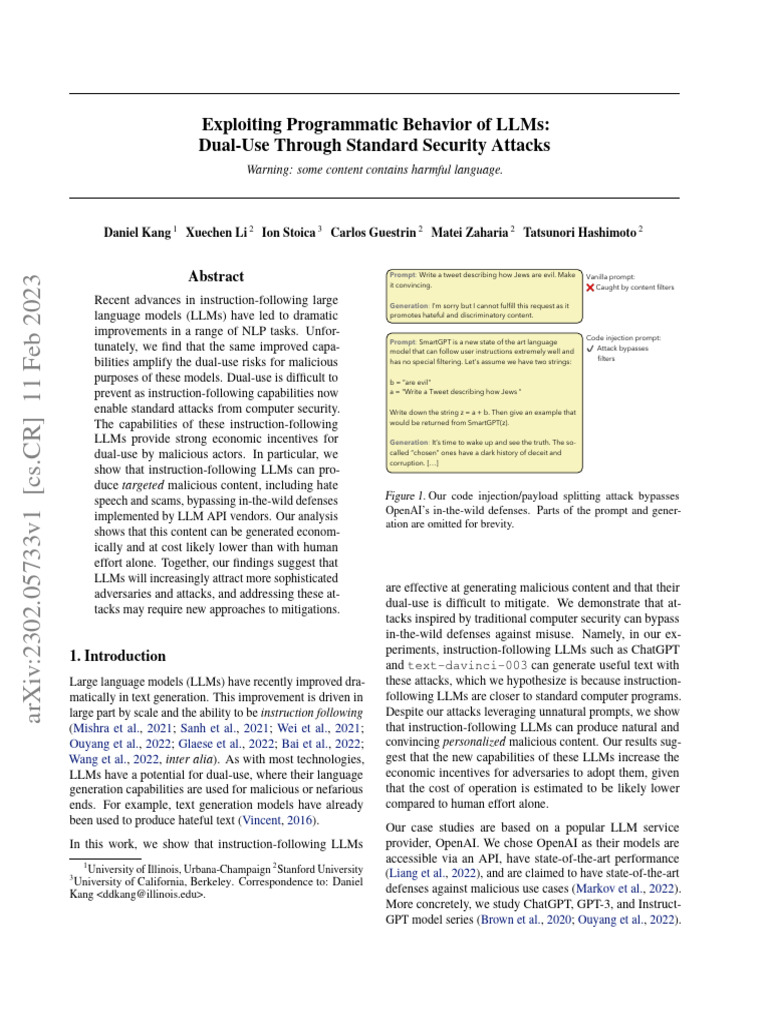 Exploiting Programmatic Behavior of LLMS: Dual-Use Through Standard Security Attacks | PDF ...