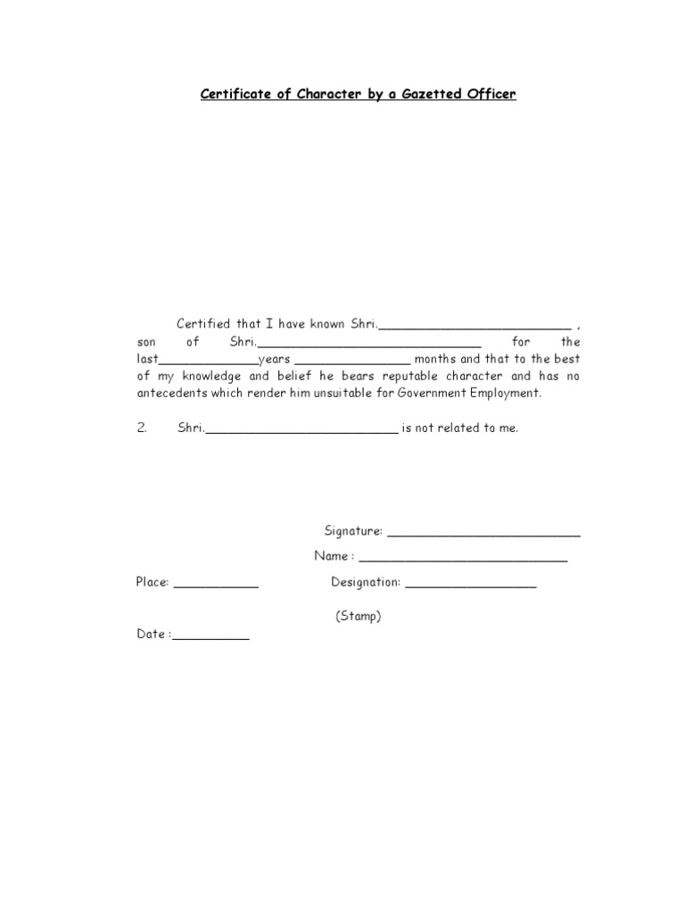 Gazetted Officer Character Certificate | PDF | Business