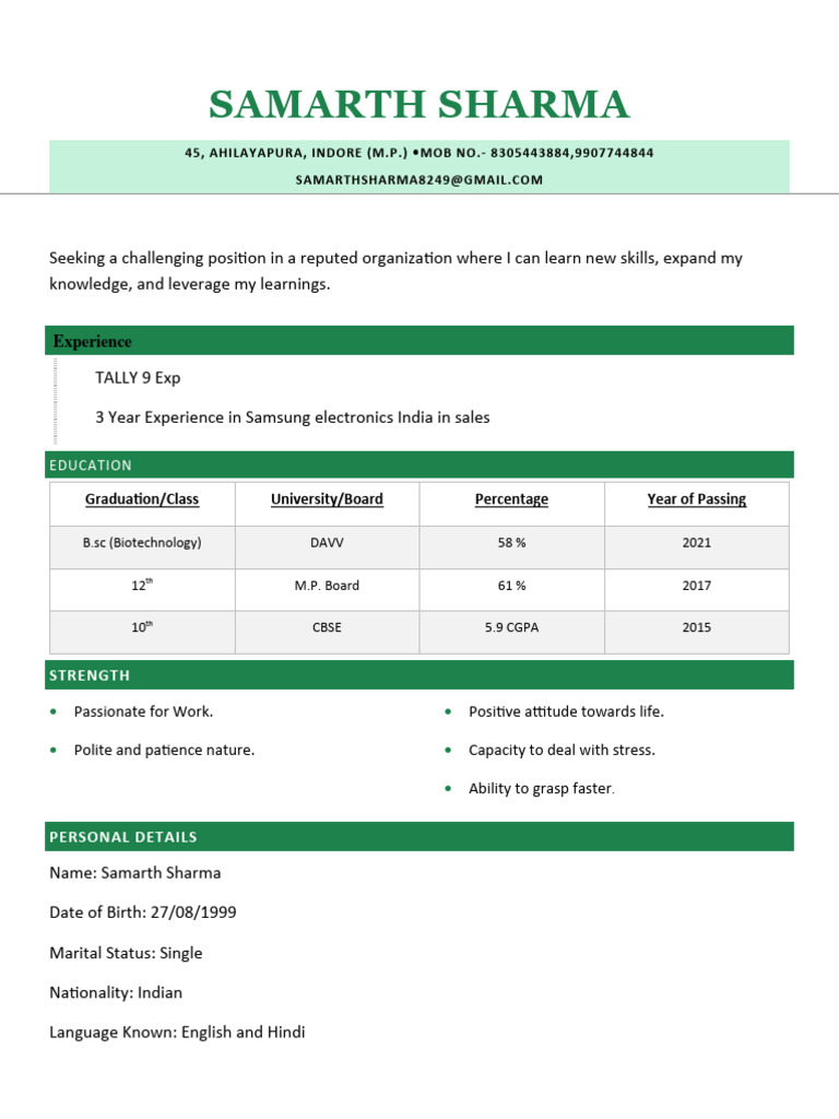 Resume Samarth Sharma | PDF