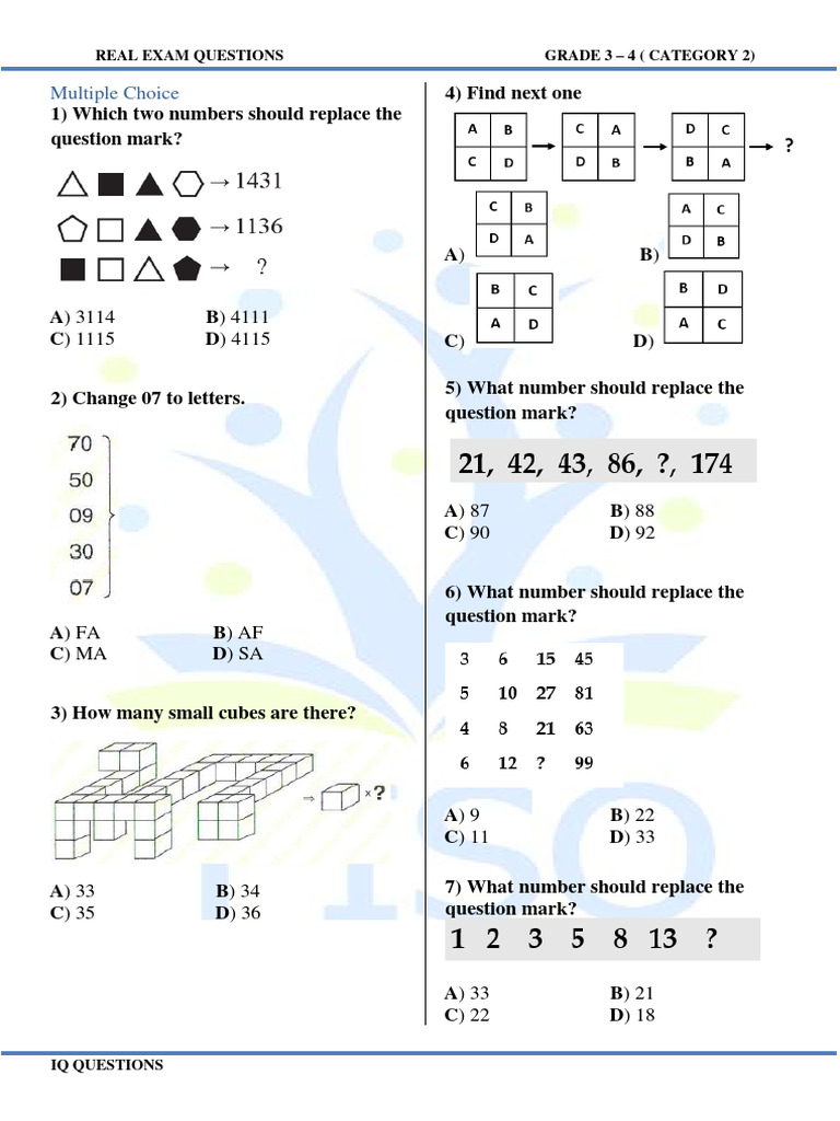Grade 3 4 Category 2 - Iq | PDF | Mathematics | Data Collection