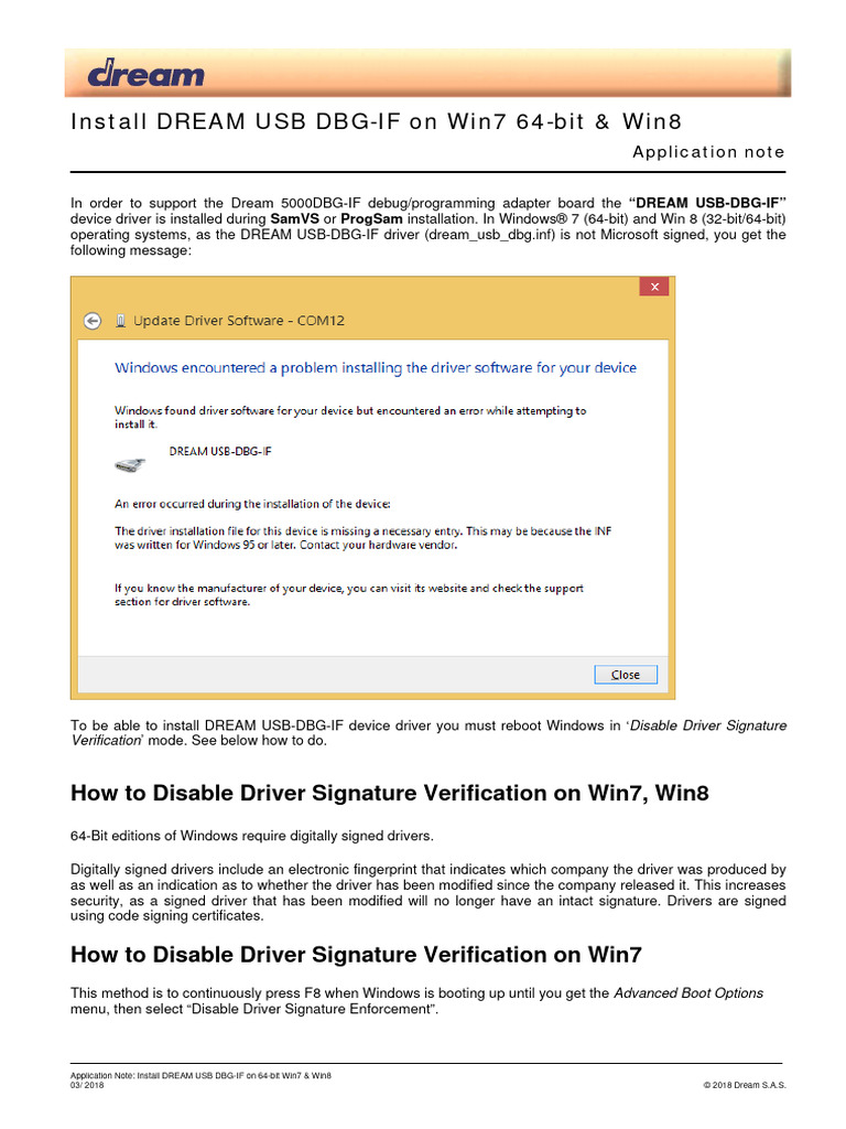 AN - Install DREAM USB-DBG-IF On Win7 (64-Bit) & Win8 | PDF | Windows 8 | Windows 7