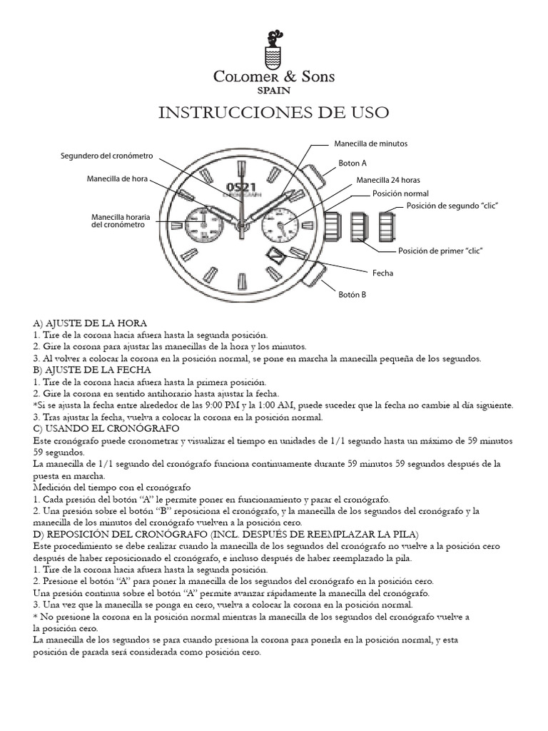 Manual Reloj C&Sons | Descargar gratis PDF | Reloj | Reloj