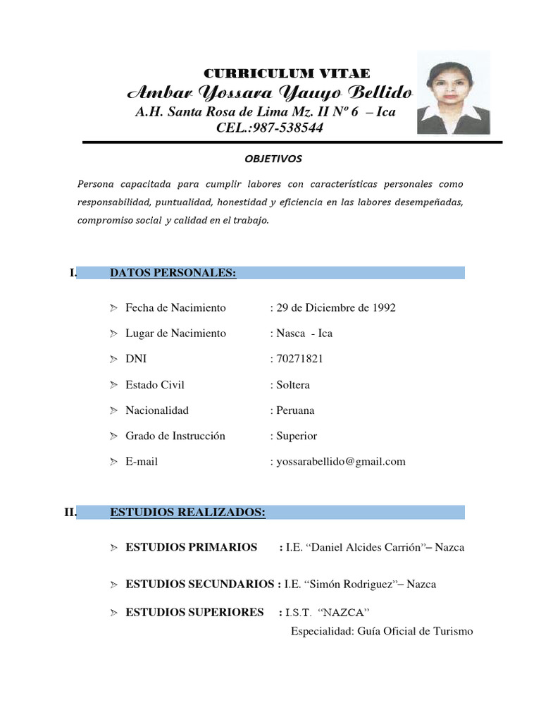 CURRICULUM VITAE Ambar Yossara Yauyo Bellido | PDF