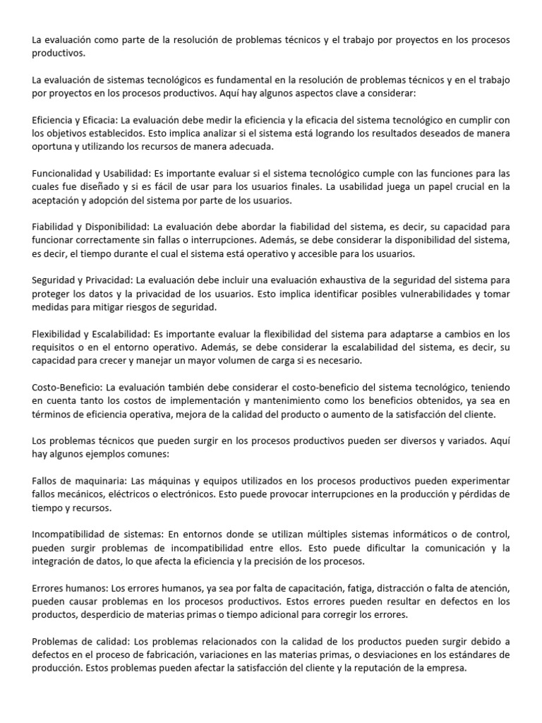 Evaluación de Sistemas en Procesos Productivos | PDF | Evaluación | Escalabilidad