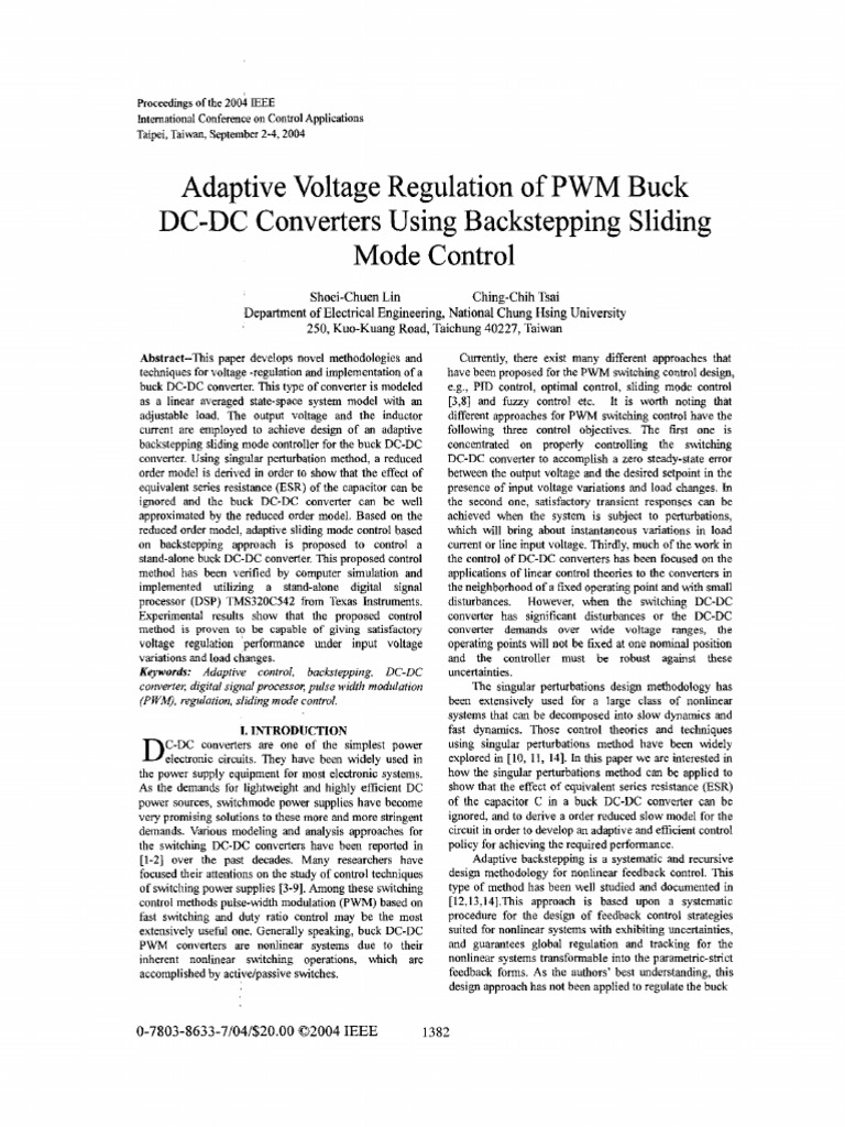 Adaptive Voltage Regulation of PWM Buck DC-DC Converters Using Backstepping Sliding Mode Control ...