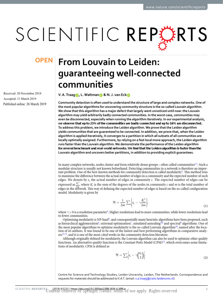 From Louvain To Leiden Guaranteeing Well-Connected | PDF | Queue (Abstract Data Type) | Algorithms
