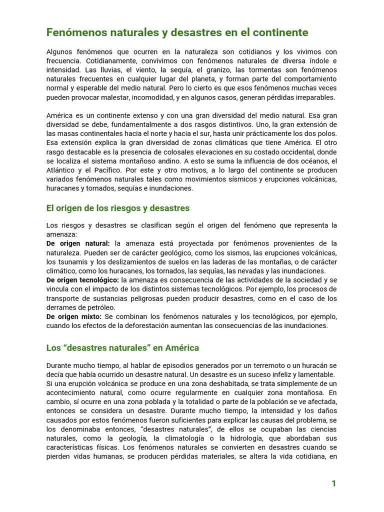 Desastres Naturales en América para Niños | PDF | Desastres naturales ...